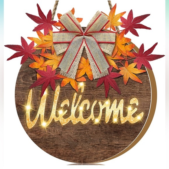 Holiday | Nwt Lighted Welcome Thanksgiving Wreath Welcome Sign For ...